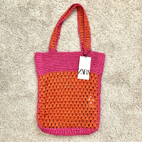 Zara | Bags | Zara Raffia Two Tone Tote Bag | Poshmark